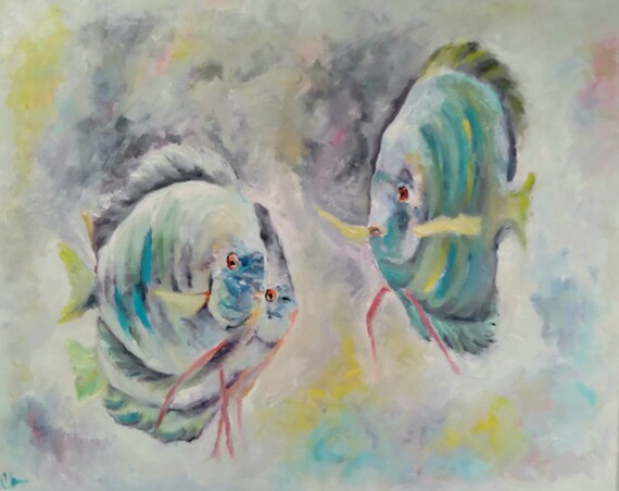 Original discus fish oil painting fish art | Etsy