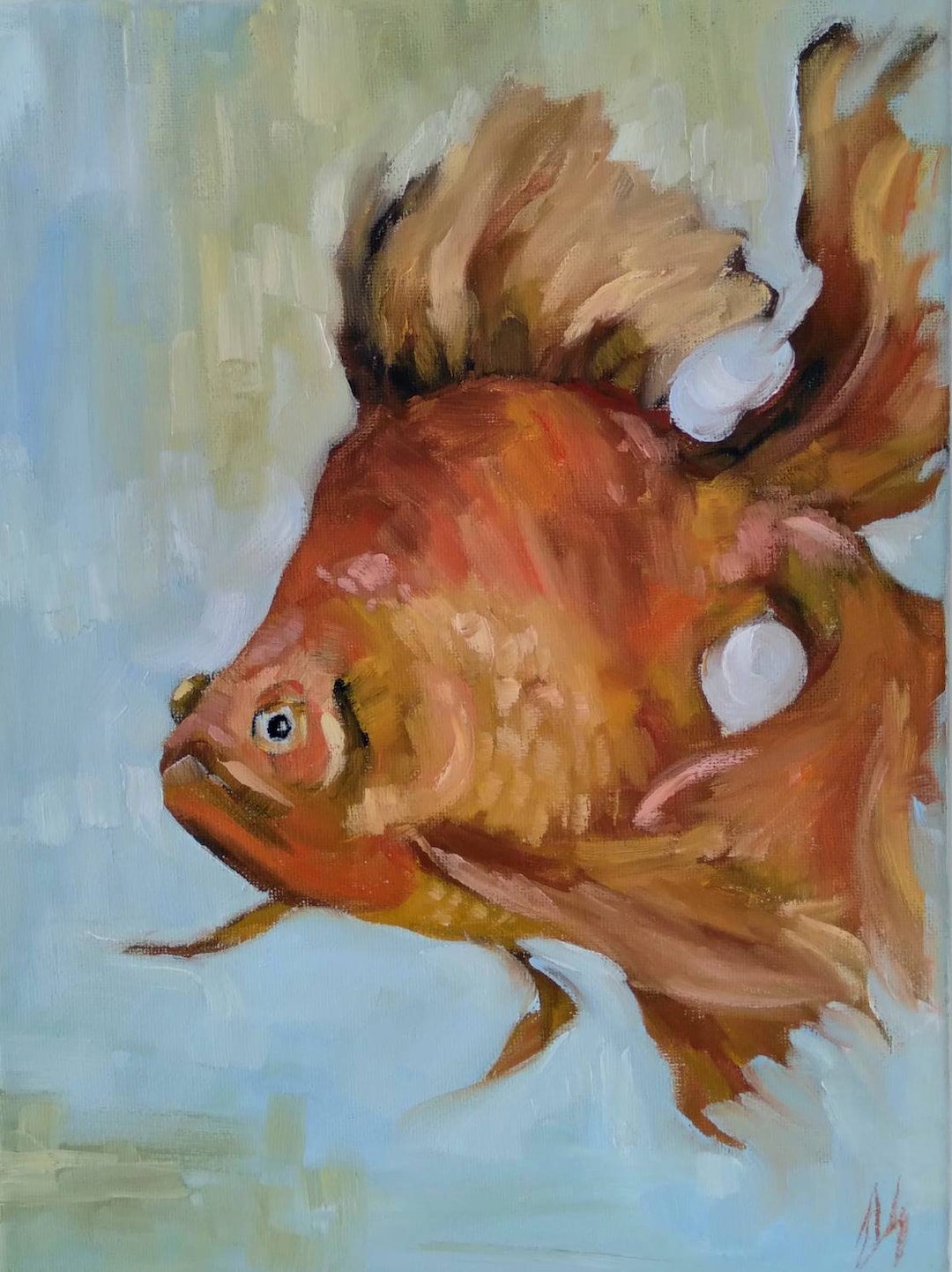 Original Gold Fish Oil Painting, Fish Artwork, Underwater Life - Etsy