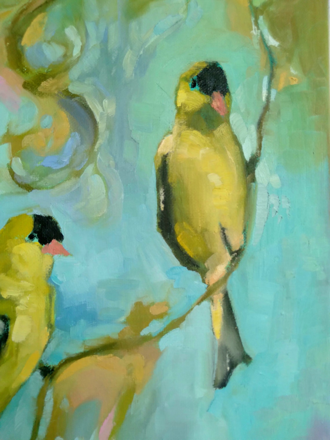 Original Goldfinch Oil Painting, Multiple Birds, 10x20 Canvas - Etsy