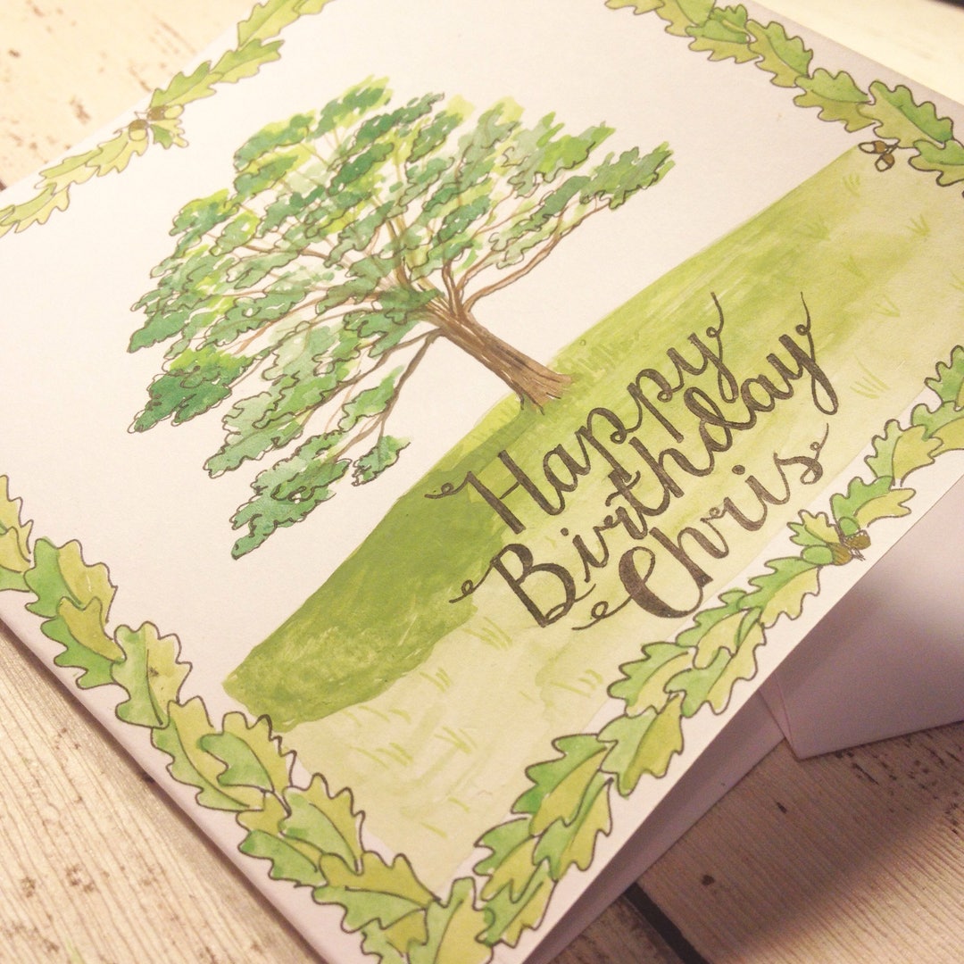 Oak Tree Birthday Card, Hand Painted Oak Tree Card, Bespoke ...