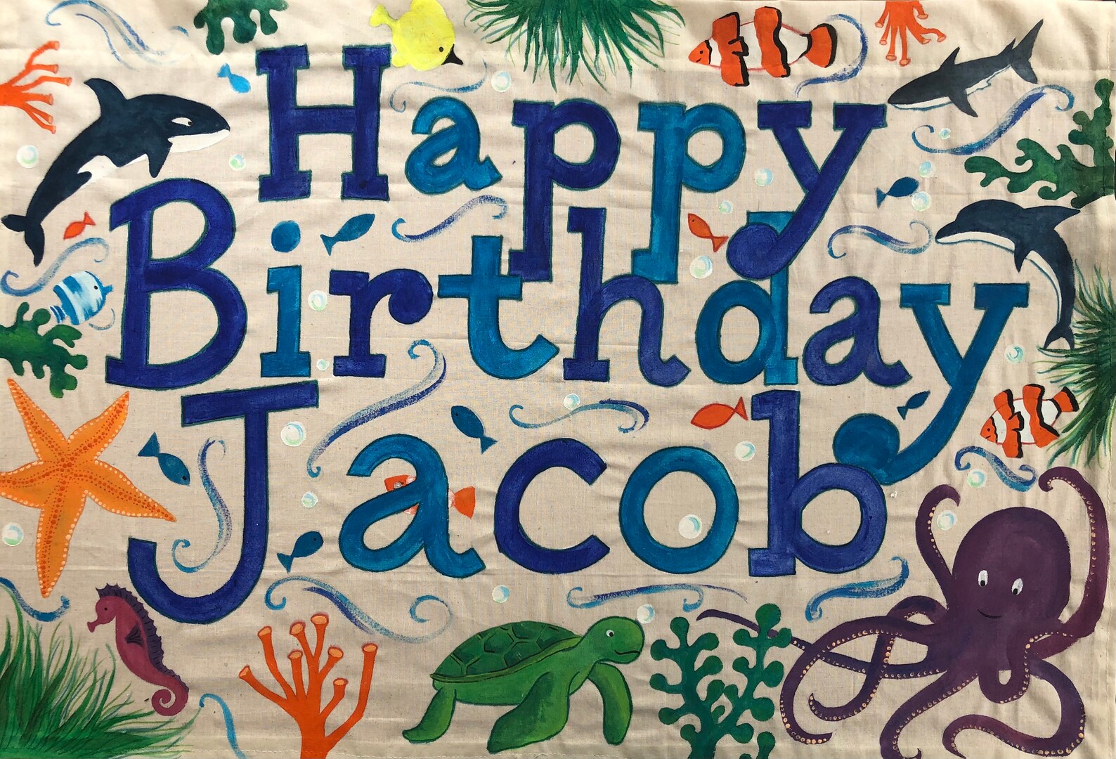 Under the Sea Themed Personalised Hand Painted Birthday Banner, Ocean ...