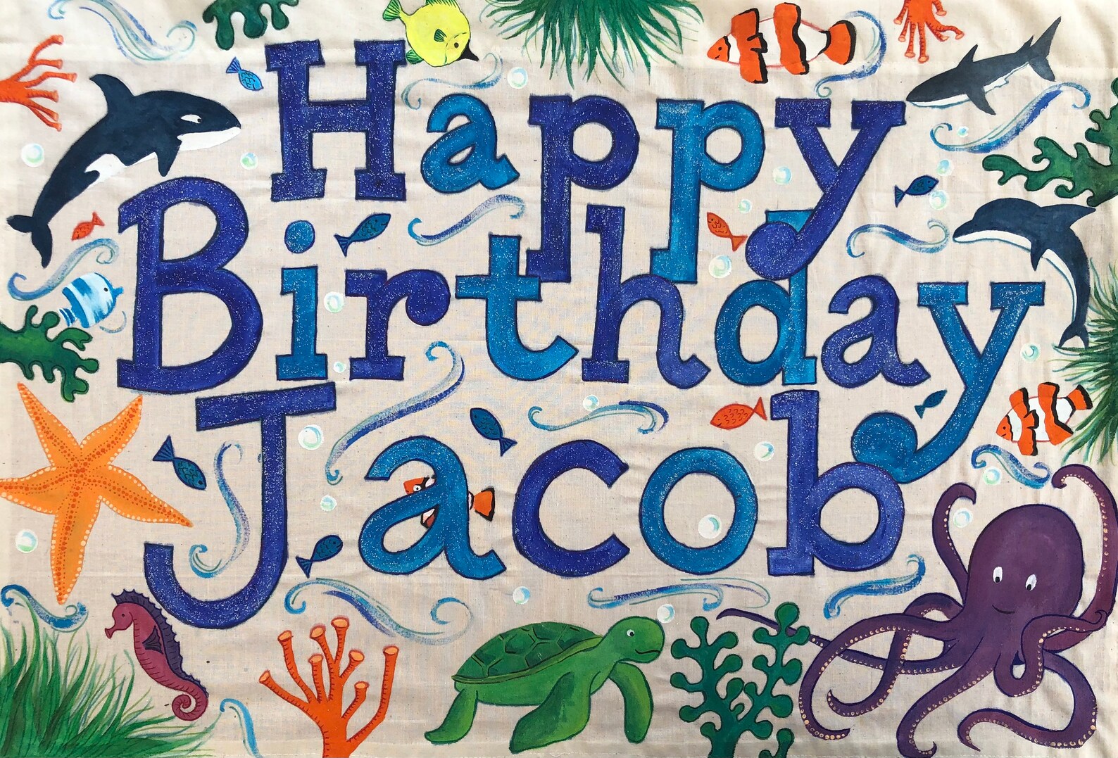 Under the Sea Themed Personalised Hand Painted Birthday Banner, Ocean ...