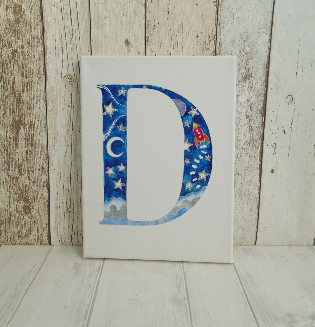 Space Themed Initial, Childrens Name Art, Baby Letter Canvas, Nursery ...