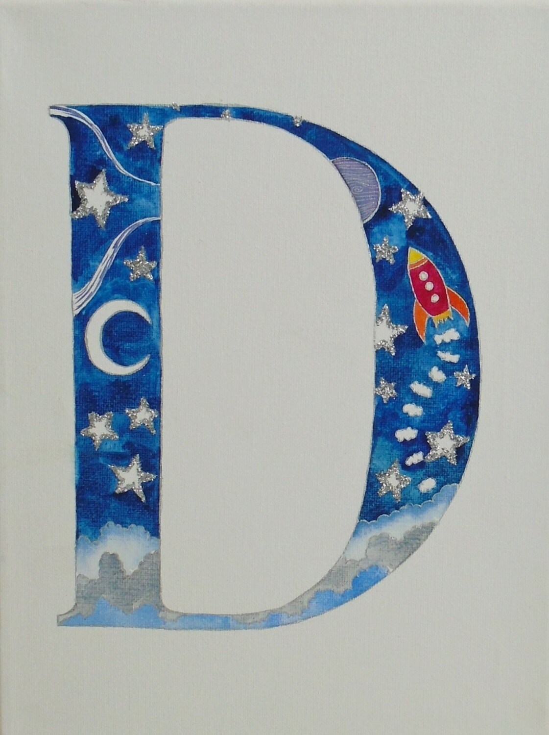 Space Themed Initial, Childrens Name Art, Baby Letter Canvas, Nursery ...