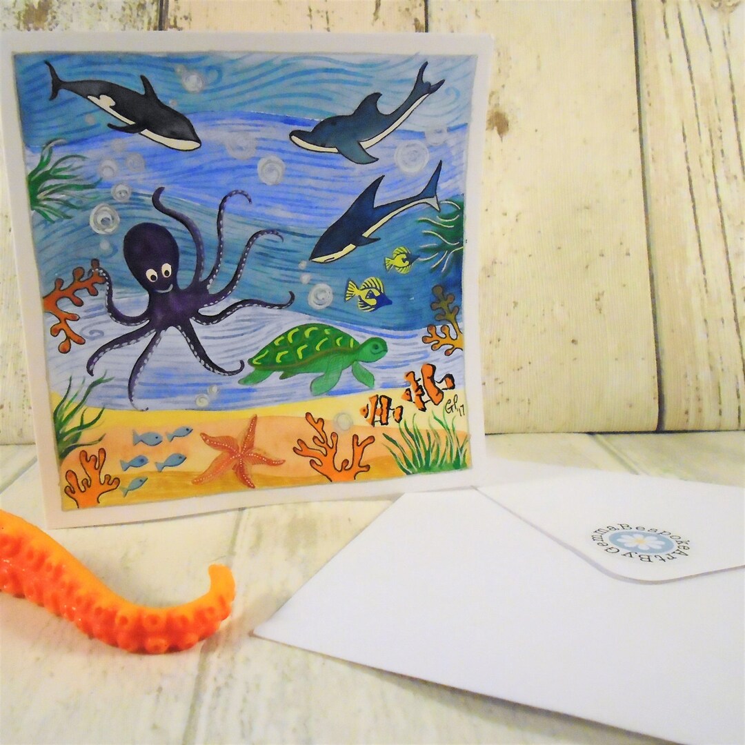 Custom Hand Painted Under the Sea Themed Card, Sea Creatures Card ...