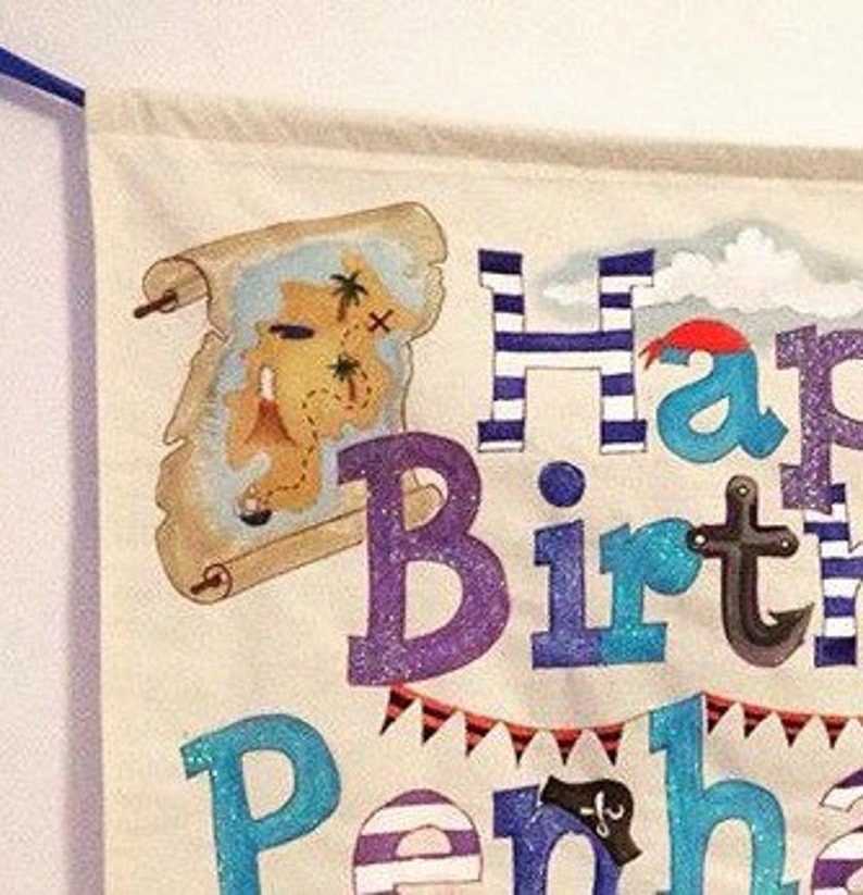 Pirate Theme Bespoke Birthday Banner Hand Painted Fabric - Etsy