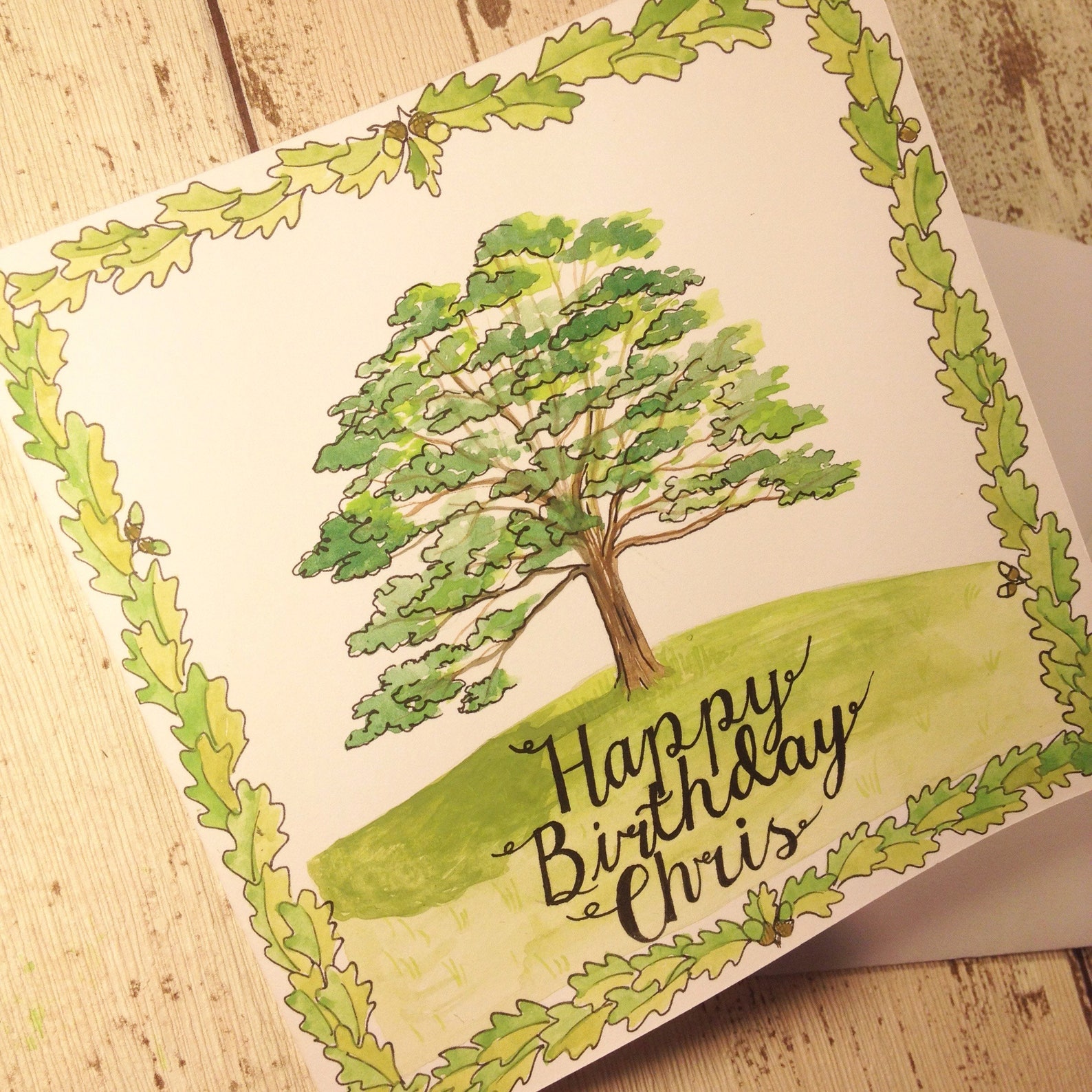Oak Tree Birthday Card, Hand Painted Oak Tree Card, Bespoke ...