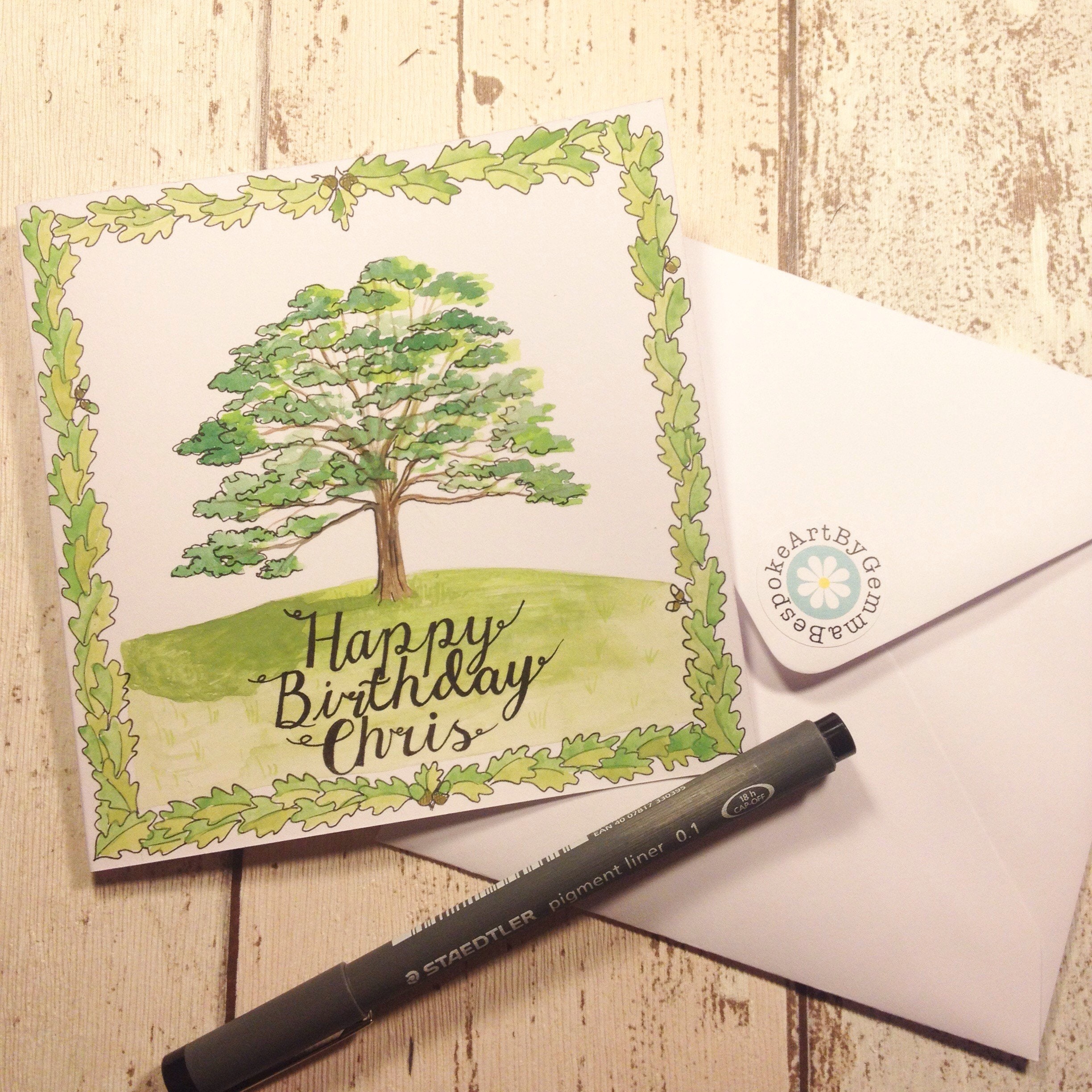 Oak Tree Birthday Card, Hand Painted Oak Tree Card, Bespoke ...