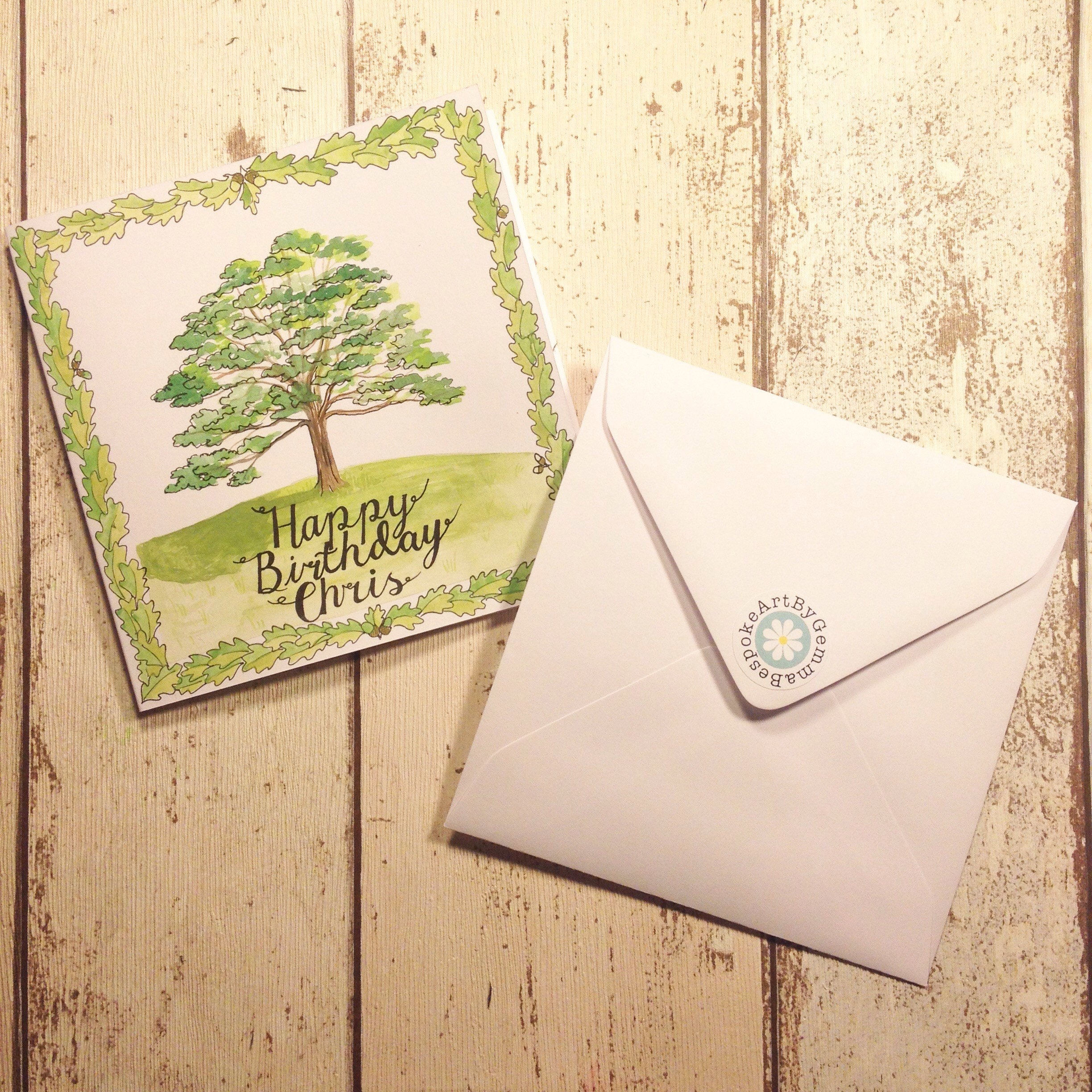Oak Tree Birthday Card, Hand Painted Oak Tree Card, Bespoke ...