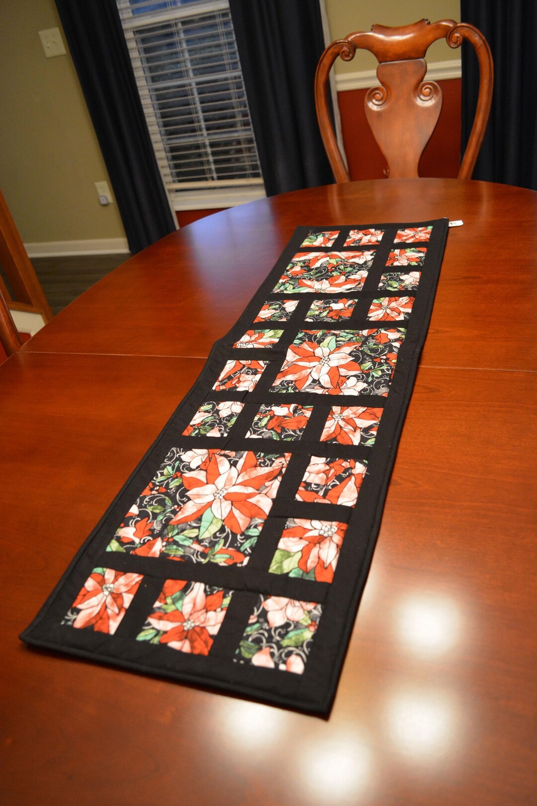 Pointsettia Stained Glass Window Style Tablerunner - Etsy