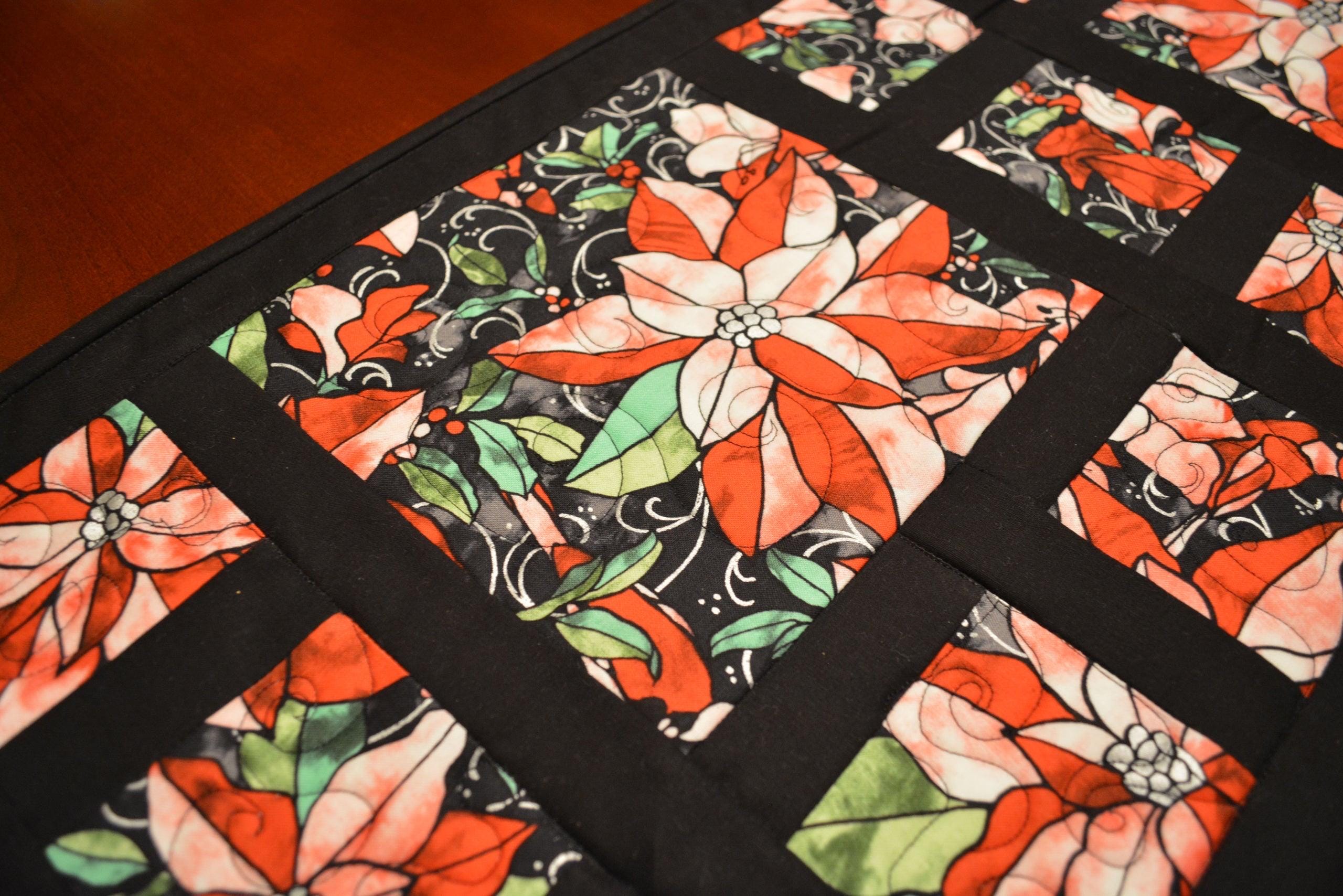 Pointsettia Stained Glass Window Style Tablerunner - Etsy