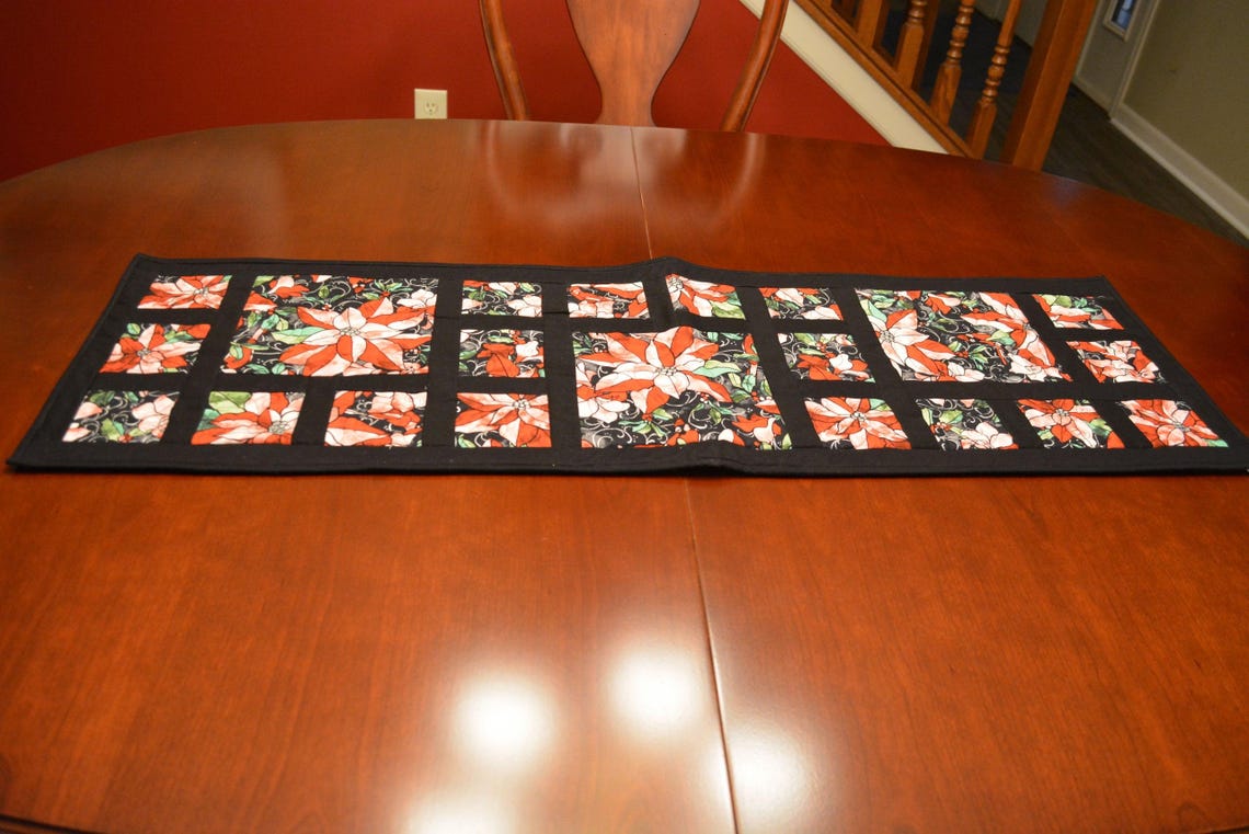 Pointsettia Stained Glass Window Style Tablerunner - Etsy