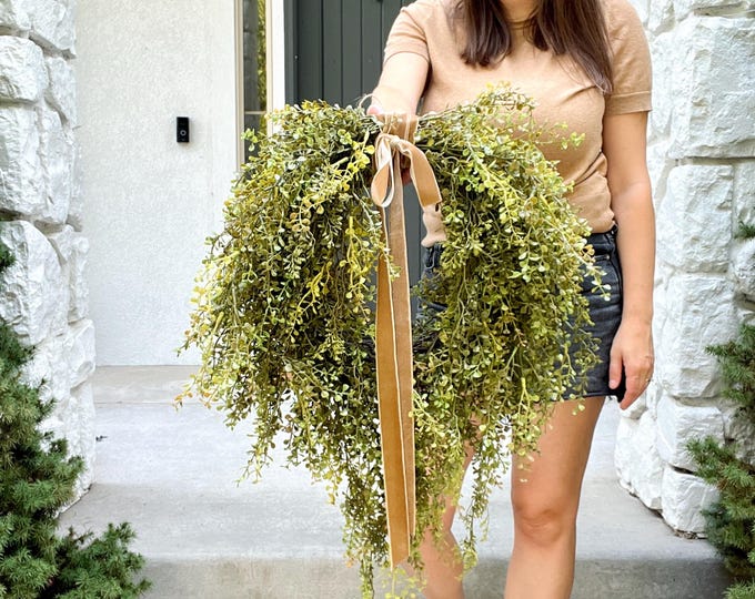 Cascading Greenery Wreath for Front Door, Hanging Greenery Wreath for ...