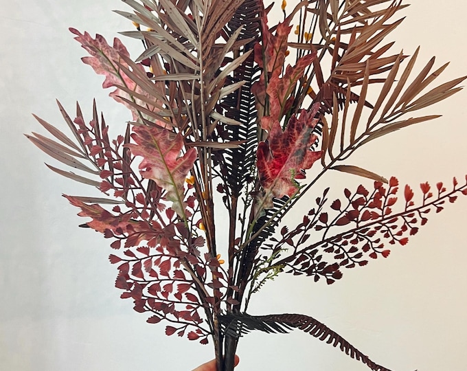 Burgundy Mixed Fall Foliage Spray, Faux Autumn Fern Spray, Fall Florals ...