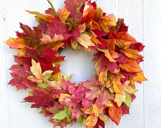 Fall Foliage Wreath for Front Door, Fall Leaves Wreath, Maple Leaf ...
