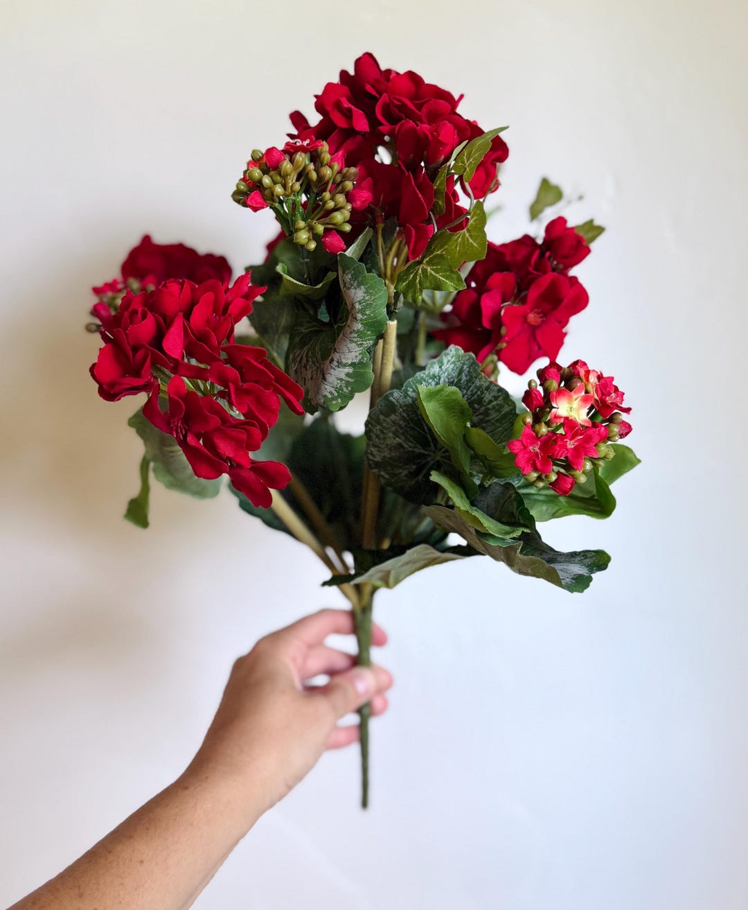 Red Geranium Bush Faux Artificial Flowers for Wreaths Centerpieces and ...