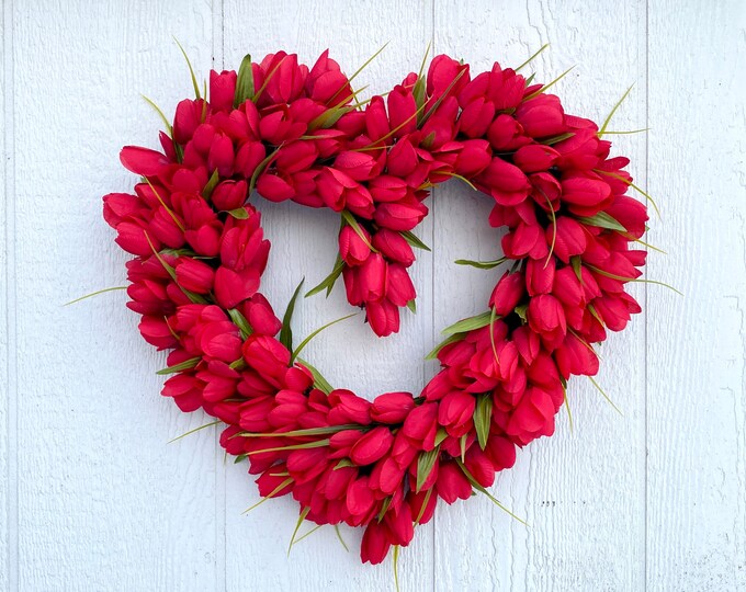 Valentine's Day Wreath, Red Tulip Heart Wreath, Winter Wreath, Spring ...