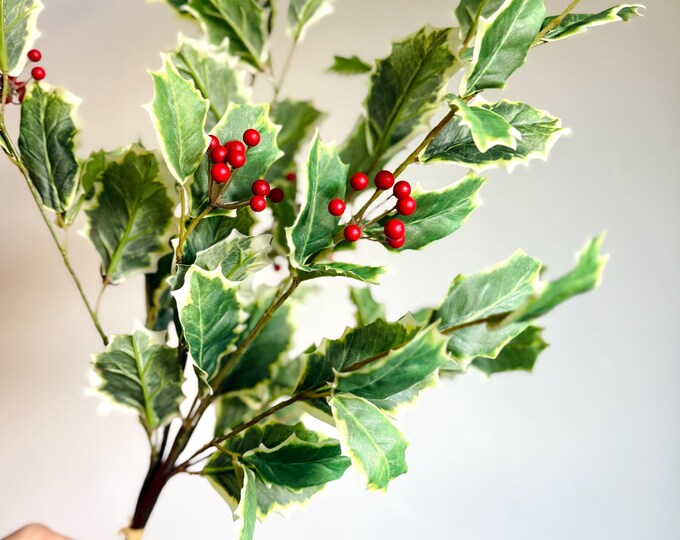 Artificial Holly Stem Bundle With Red Berries, Christmas Greenery Picks ...