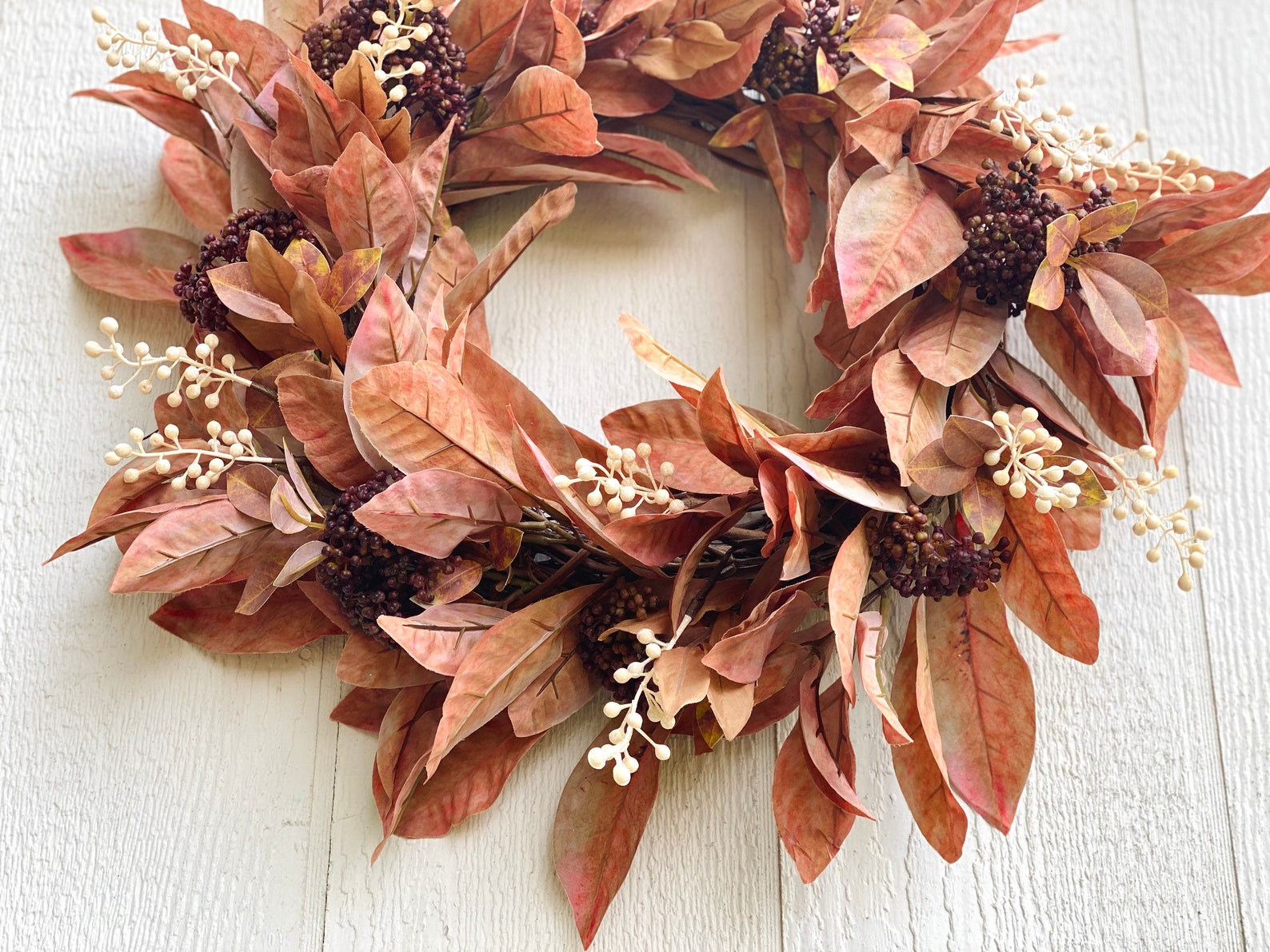 Fall Wreath for Front Door Rust Colored Croton Leaf Wreath - Etsy