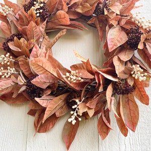 Fall Wreath for Front Door Rust Colored Croton Leaf Wreath - Etsy