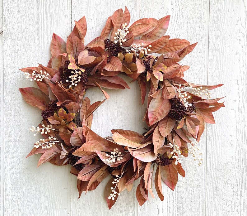 Fall Wreath for Front Door Rust Colored Croton Leaf Wreath - Etsy