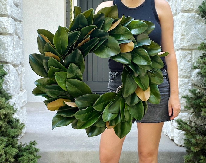 Realistic Magnolia Wreath for Front Door, Artificial Magnolia Wreath ...