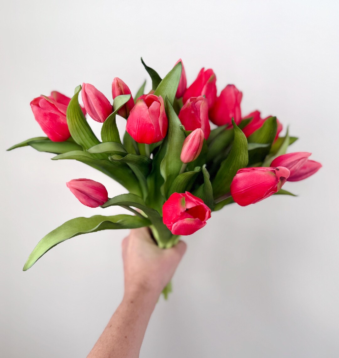 Fuchsia Pink Artificial Tulip Bouquet, Realistic Faux Tulip Bundle ...
