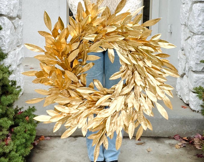 Gold Bay Leaf Wreath, Laurel Wreath for Front Door, Holiday Laurel ...