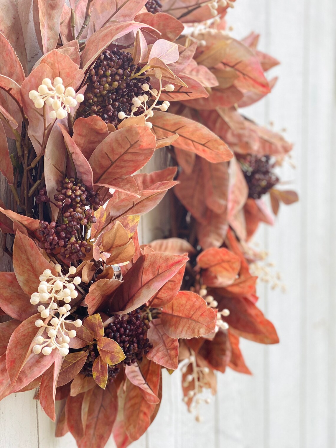 Fall Wreath for Front Door Rust Colored Croton Leaf Wreath - Etsy