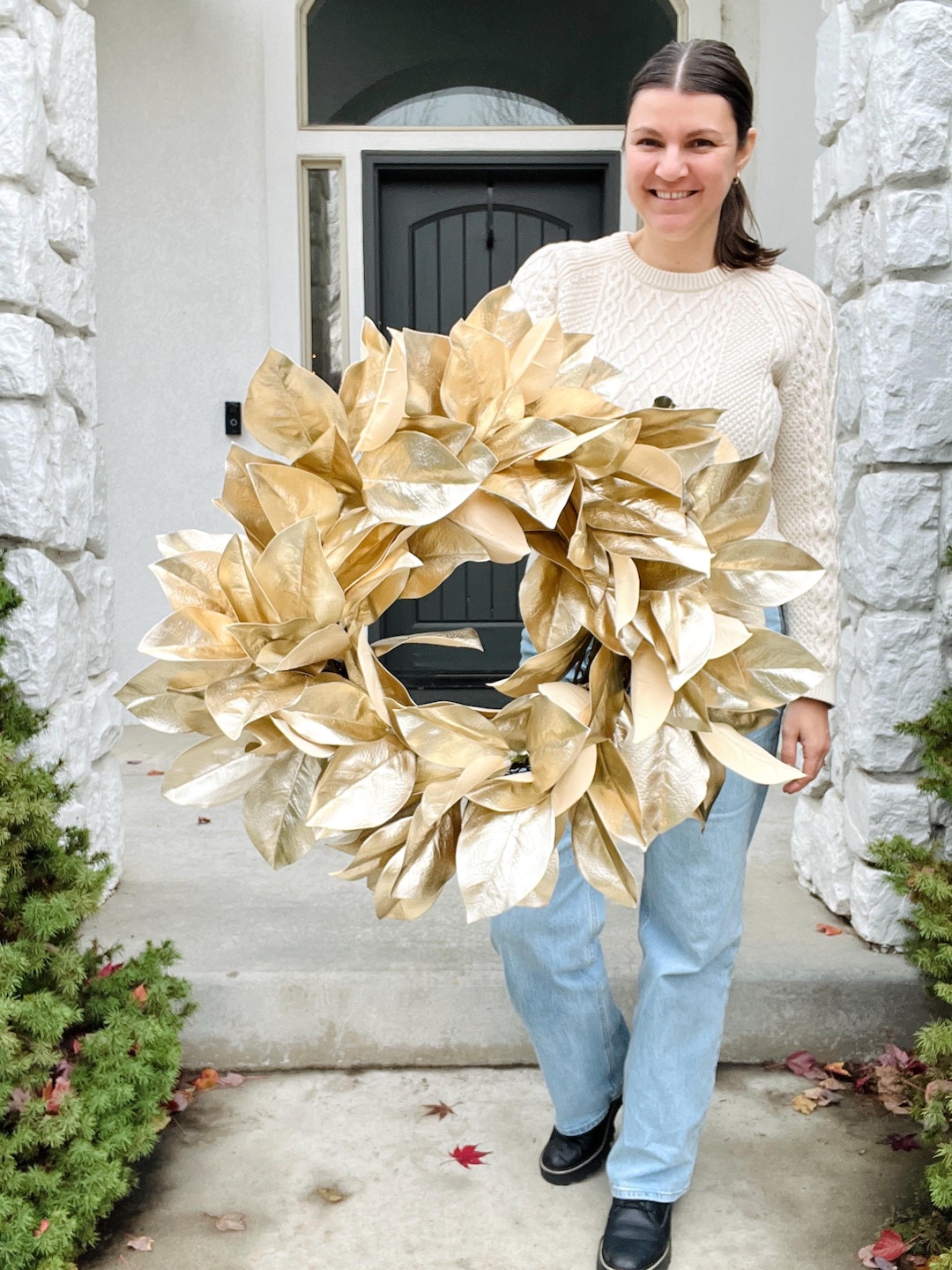 Gold Magnolia Leaf Wreath, Metallic Magnolia Wreath for Front Door ...