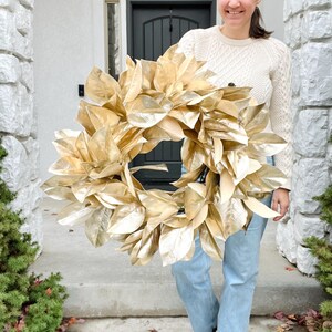 Gold Magnolia Leaf Wreath, Metallic Magnolia Wreath for Front Door ...