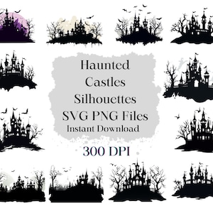 HAUNTED CASTLE Silouette Clipart Halloween Svg Png Files - Etsy