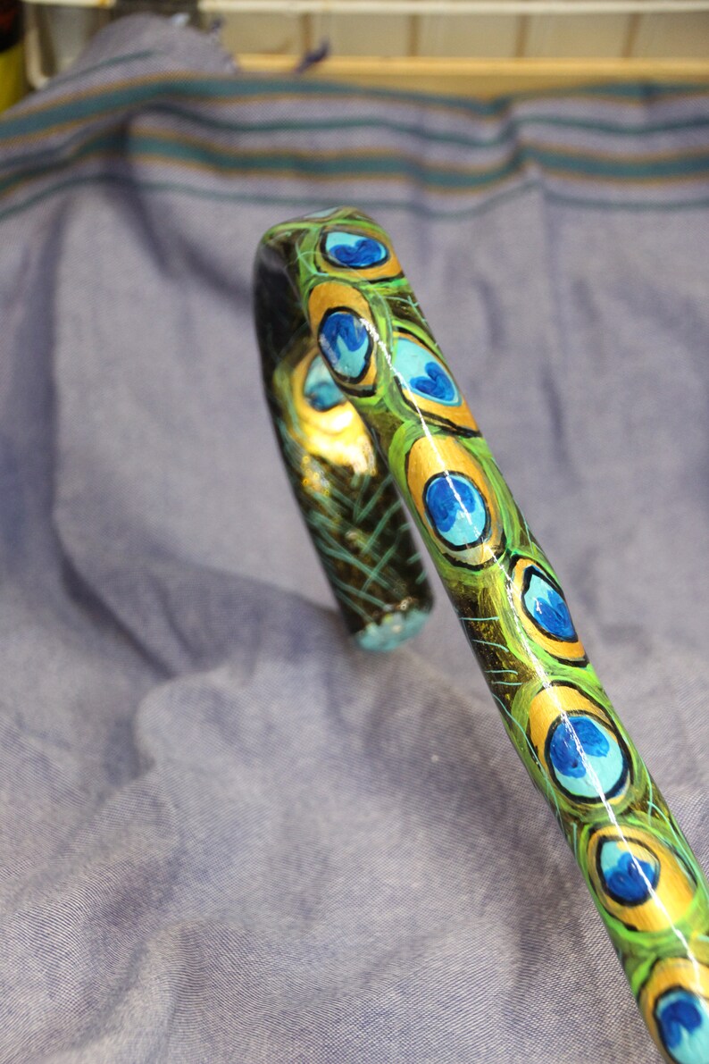 Peacock feather hand painted wooden walking stick | Etsy Peacock feather hand painted wooden walking stick | Etsy