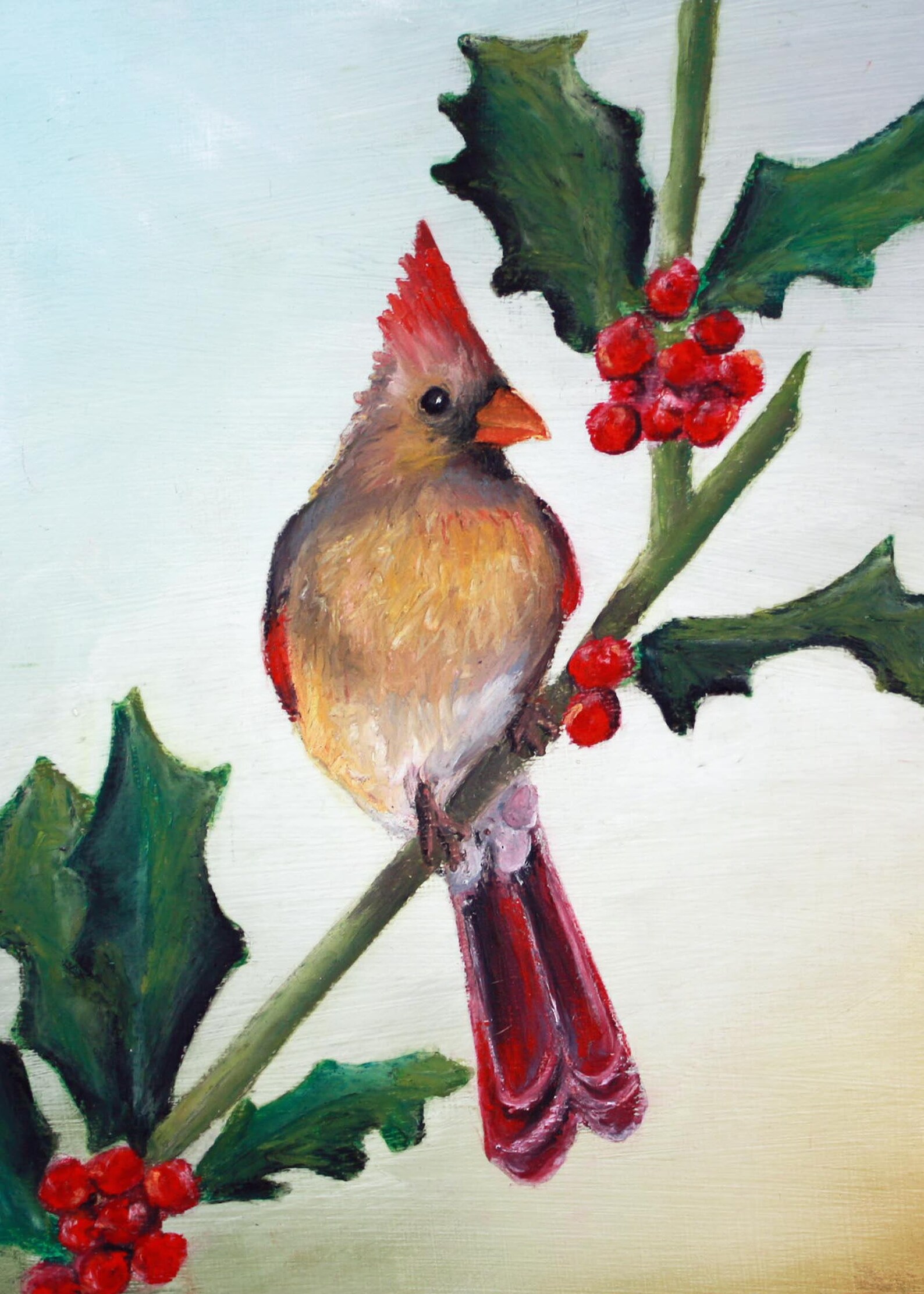 Cardinal and Holly Christmas Card - Etsy