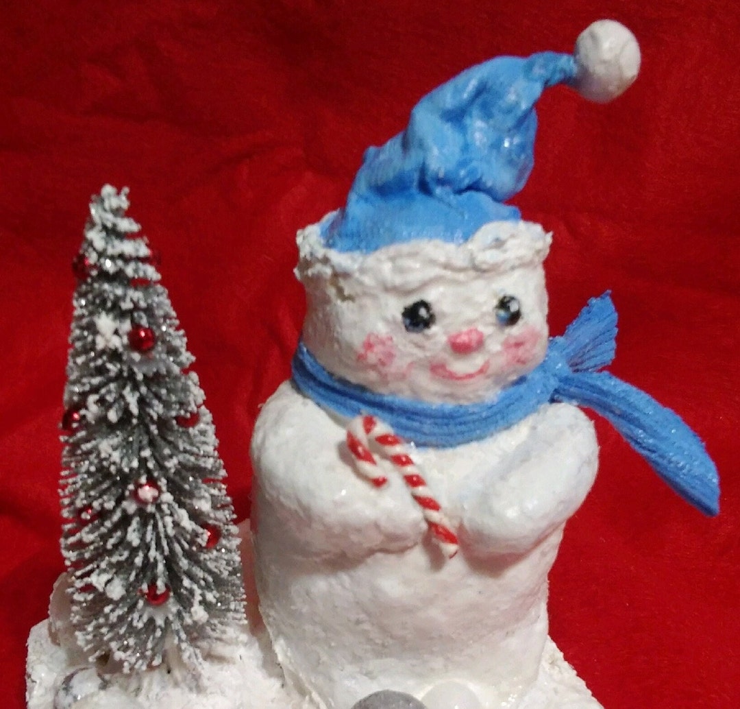 Handmade Orig Paper Mache Snowman - "snowboy Blue" is His Name - by ...