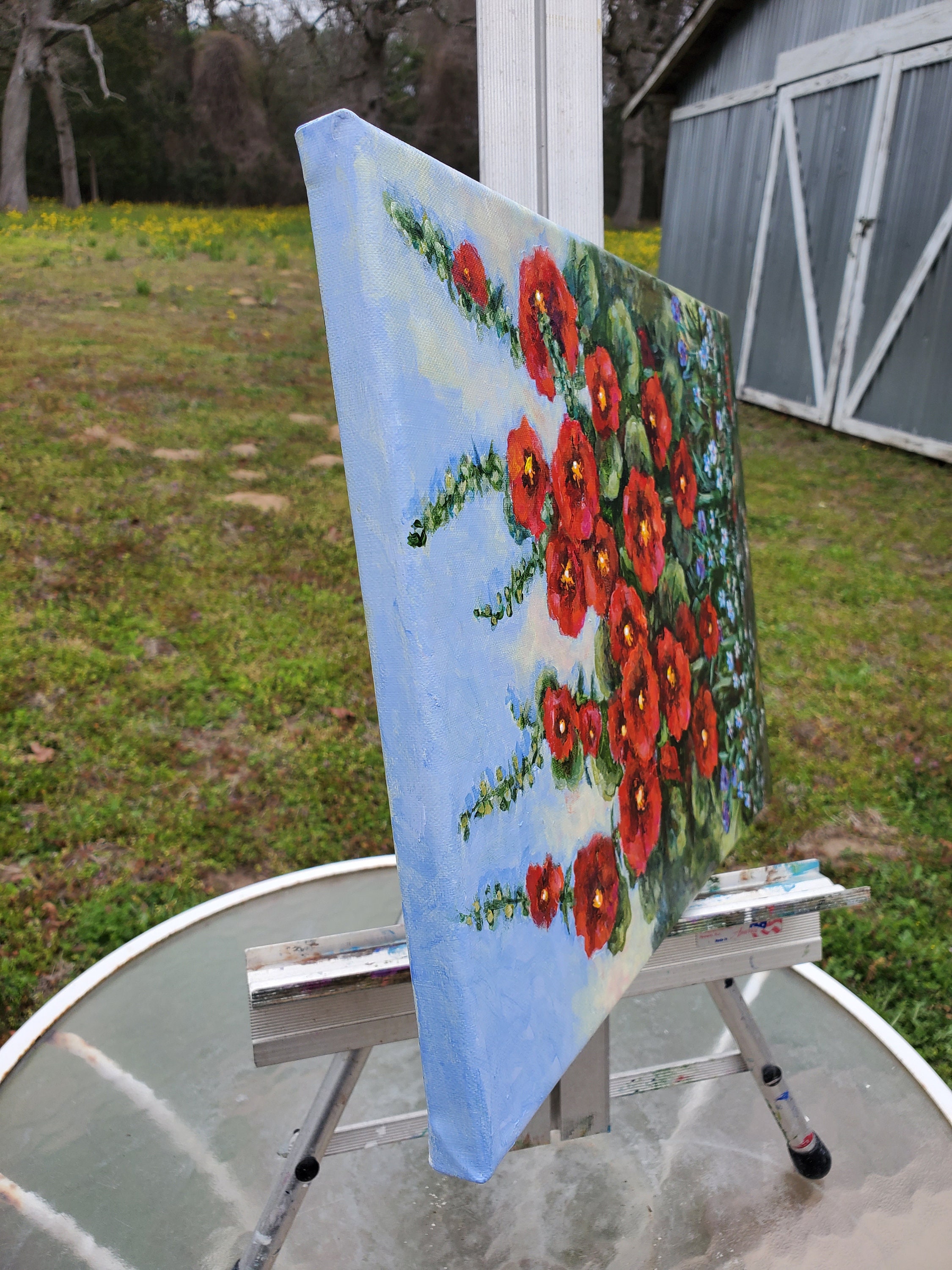 Radiant Red Hollyhocks an Orig 12x16in Painting by Dianne Masters Hare ...