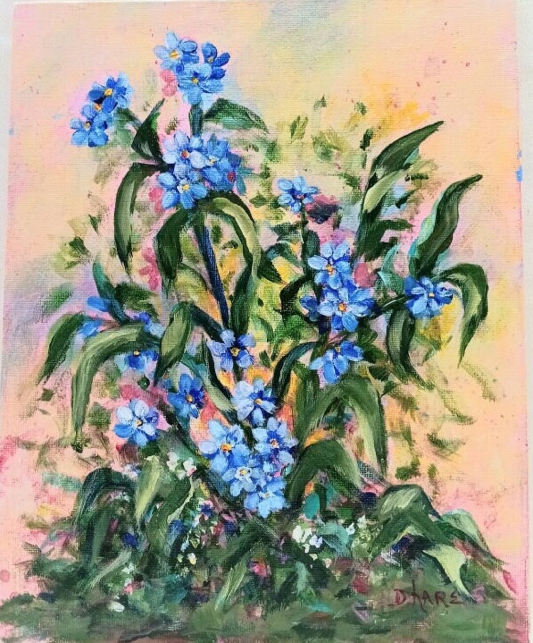 An Orig 8x10in Painting forget-me-not by Dianne Masters Hare Hand ...