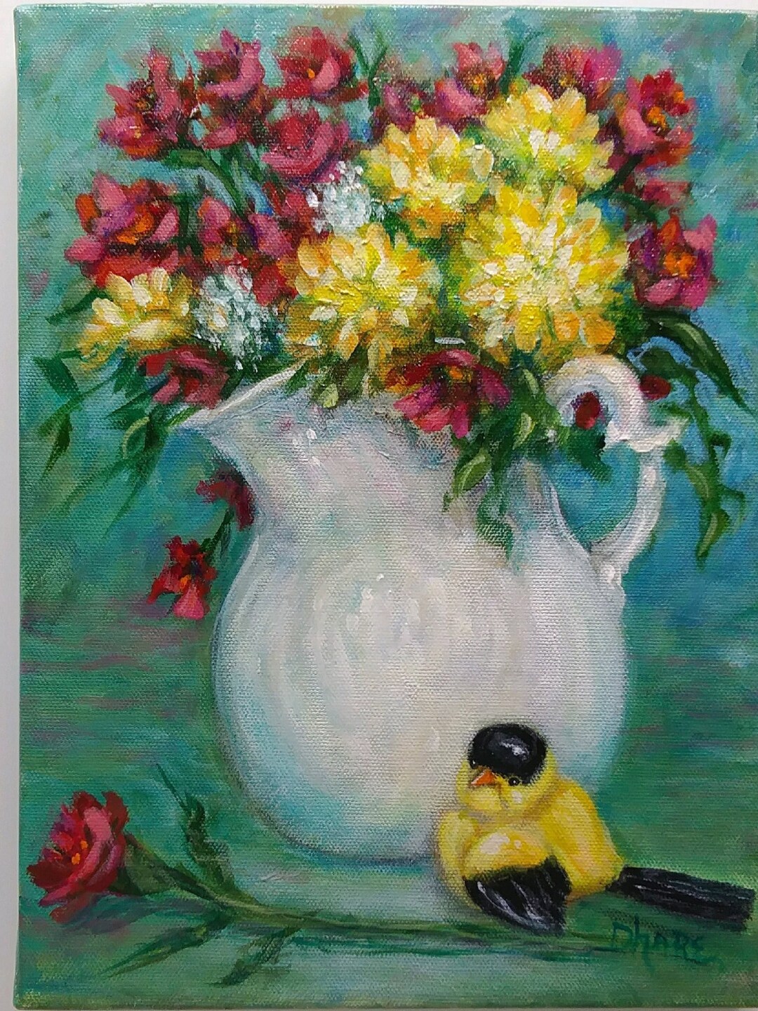 Blooms and Oriole - an Original 9x12" Acrylic Painting by Dianne ...