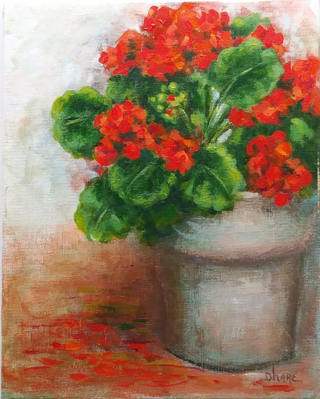 A Flower Pot of Geraniums - an Orig 8x10 Inch Acrylic Painting by ...