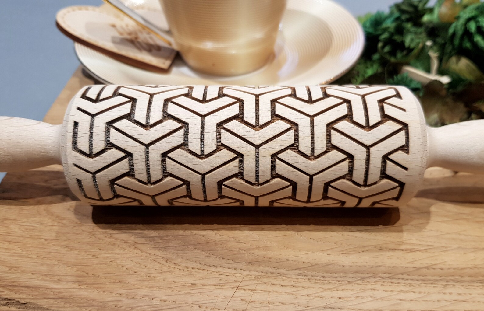 Geometry Engraved Rolling Pin Embossed Handmade Rolling | Etsy