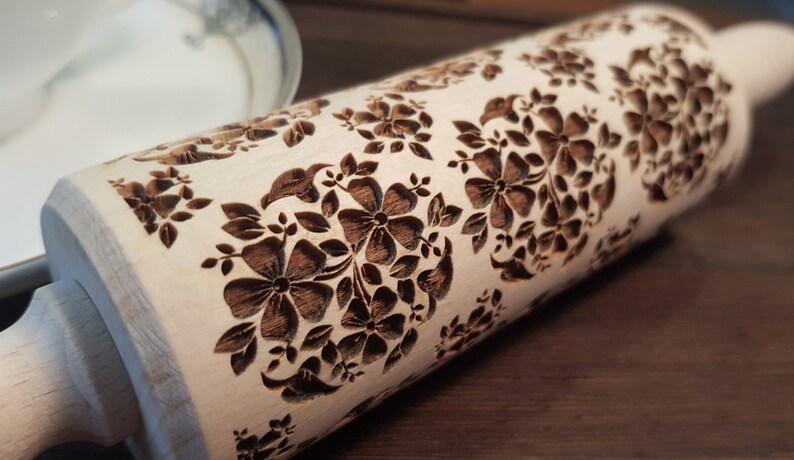 Flowers 6 engraved rolling pin embossed rolling pin | Etsy