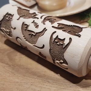 Yoga Cats Engraved Rolling Pin, Embossed Handmade Rolling Pin ...