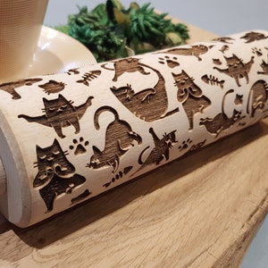 Yoga Cats Engraved Rolling Pin, Embossed Handmade Rolling Pin ...