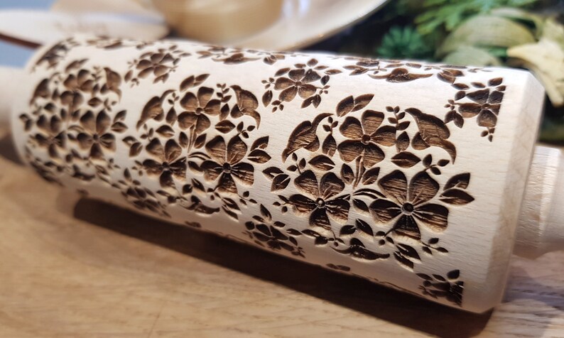 Flowers 6 engraved rolling pin embossed rolling pin | Etsy