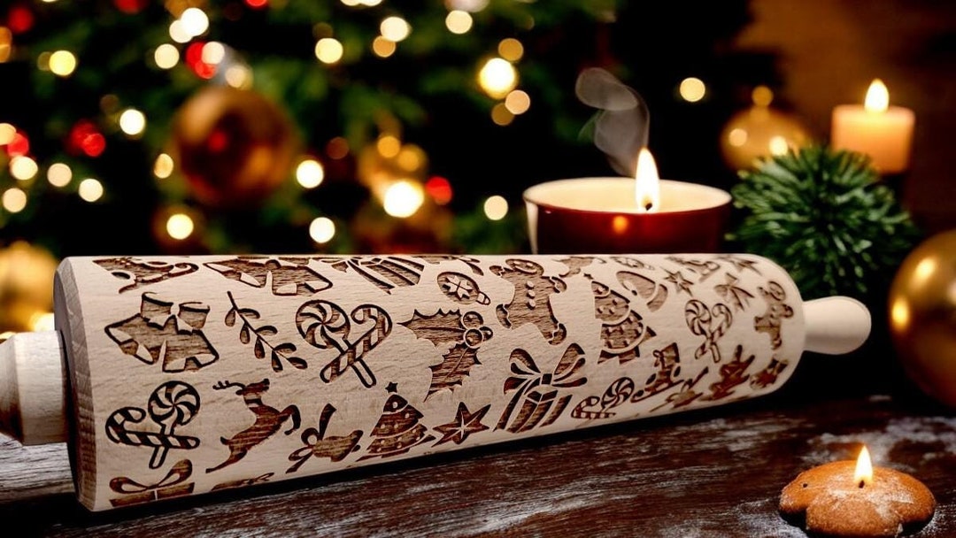 Gingerbread Embossed Rolling Pin: Christmas Cookie Roller - Etsy