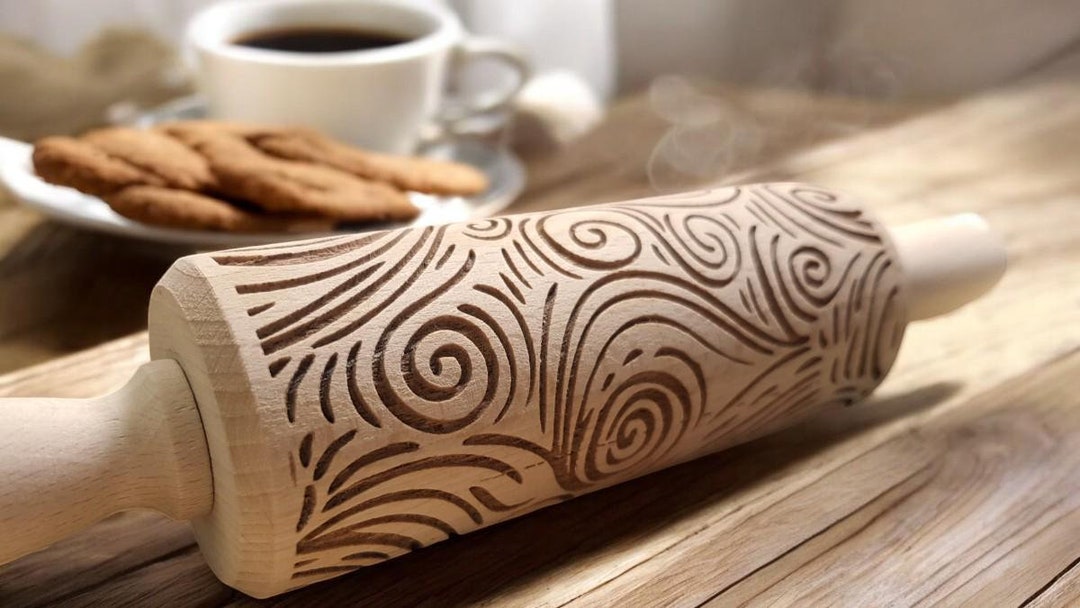 Waves Embossed Beechwood Rolling Pin: Cookie Dough Embosser - Etsy