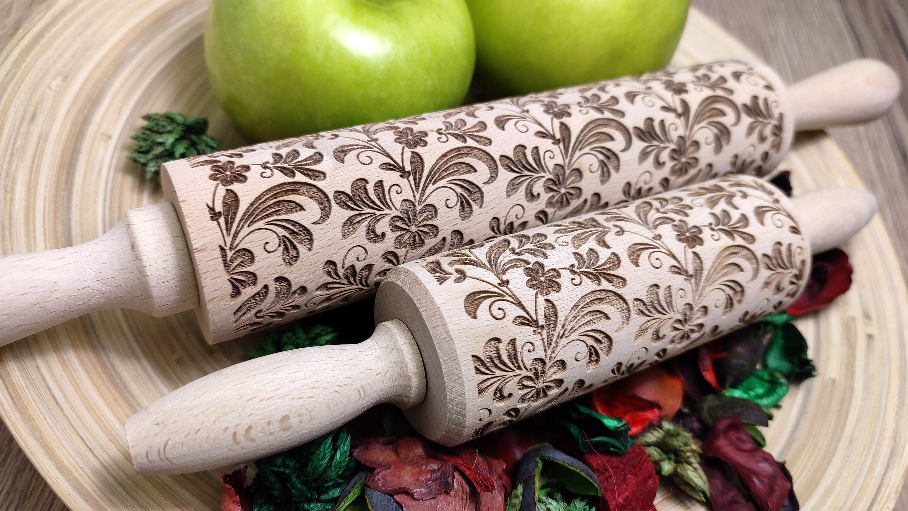 Flowers 10 Engraved Rolling Pin Embossed Handmade Rolling - Etsy Canada