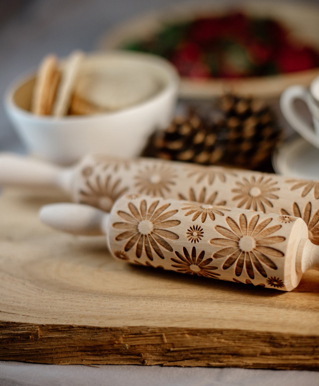 Chamomiles - Engraved Rolling Pin, Embossed - Handmade Rolling Pin ...