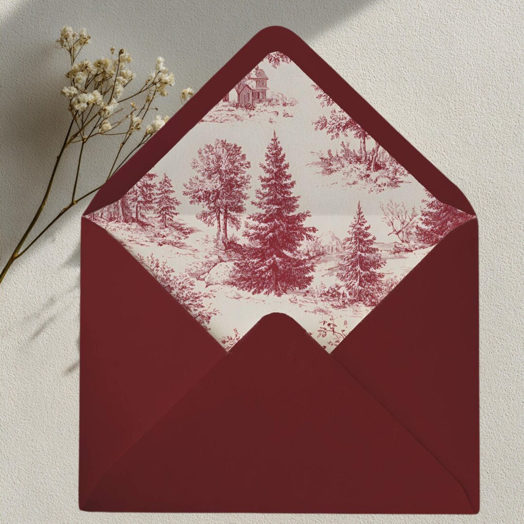 Dark Red Christmas Toile Envelope Liners | Winter Wedding | French ...