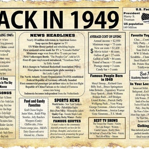 Back in 1949 Newspaper Style Poster, Born in 1949, 1949 Landscape Place ...